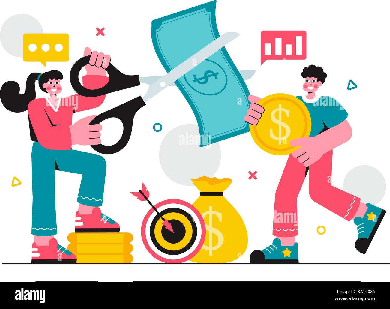 Cost Reduction Vector Illustration featuring Decreasing Expenses, Price ...