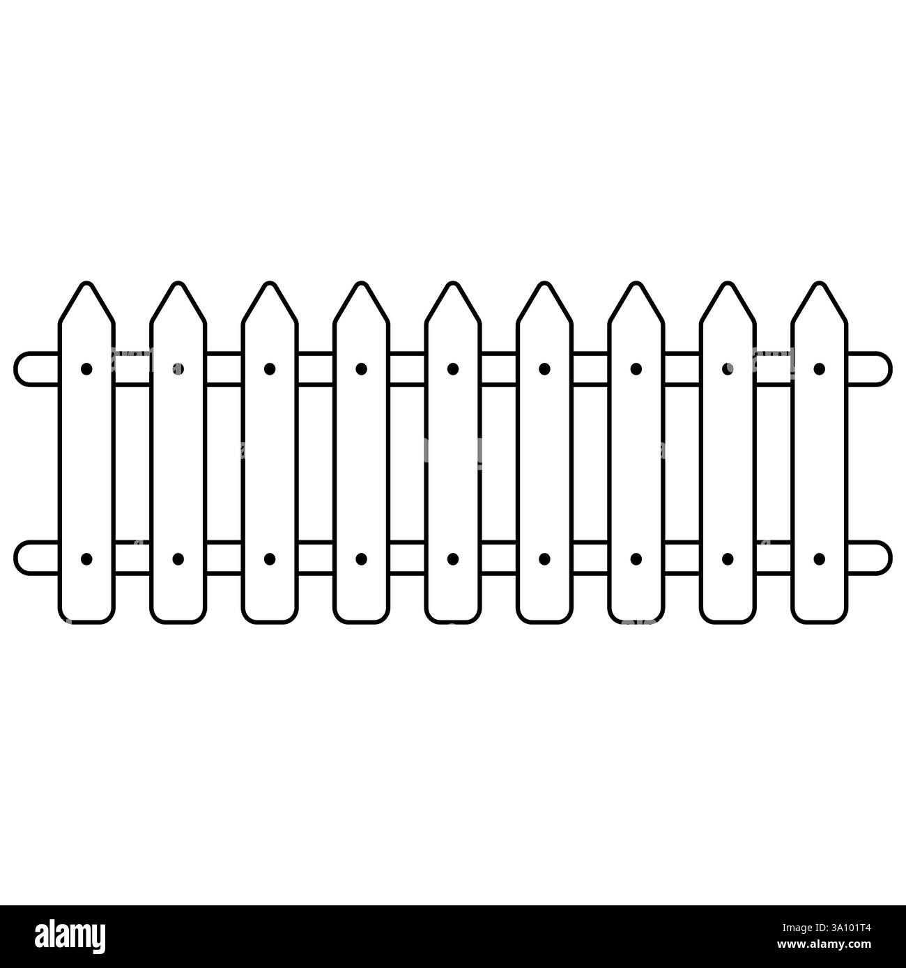 Classic White Picket Fence Simple Garden Border in Outline Stock Vector ...