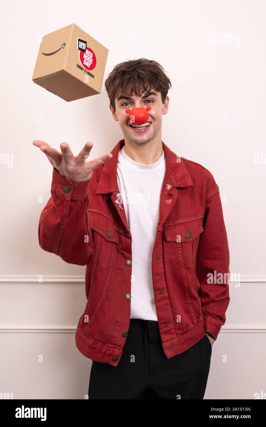 EDITORIAL USE ONLY Kyle Thomas models one of this year's Red Noses and ...
