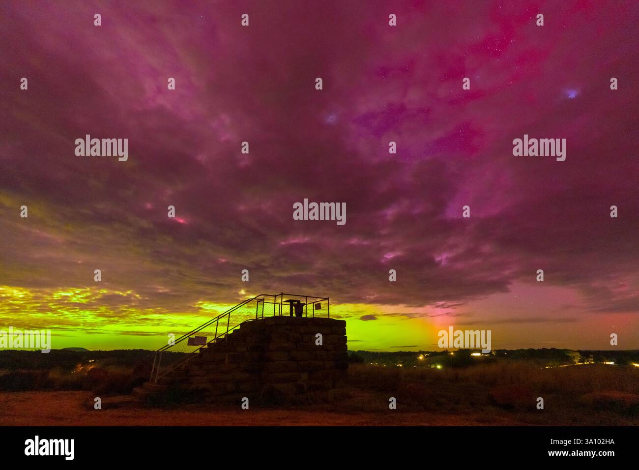 Colorful clouds and Aurora Australis over the lookout above Guildford ...