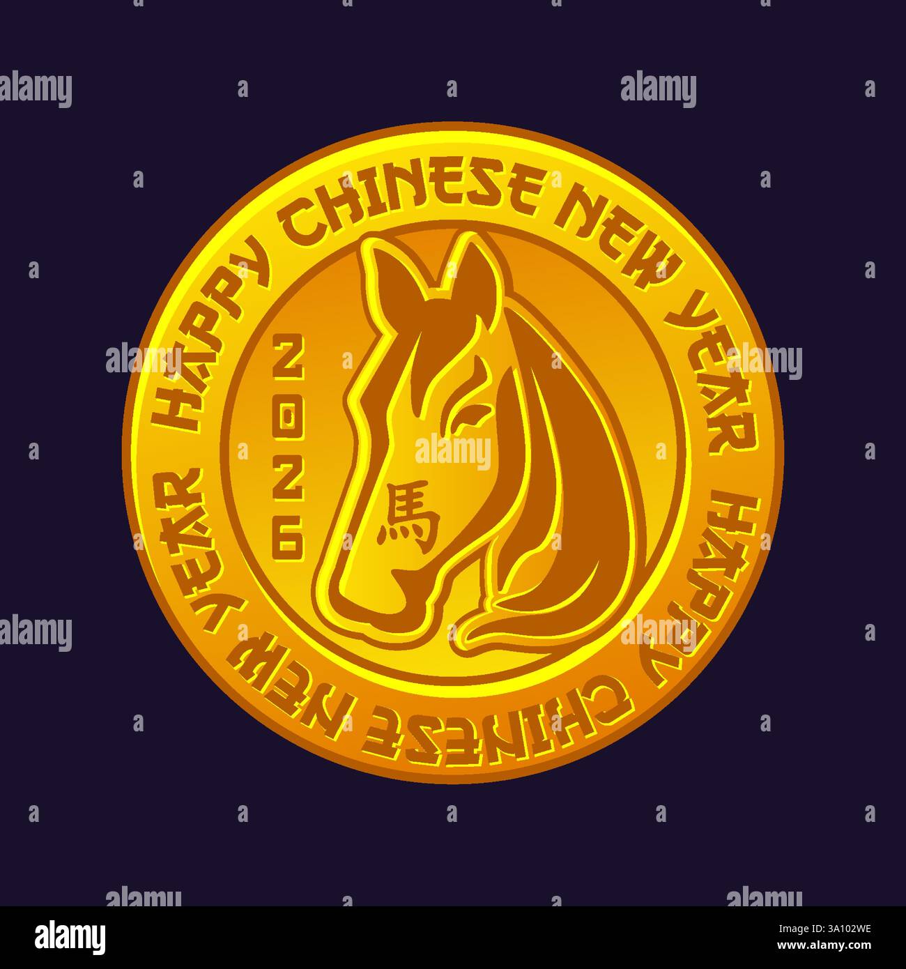 The Chinese character for Year of the Horse on the golden coin, Zodiac ...