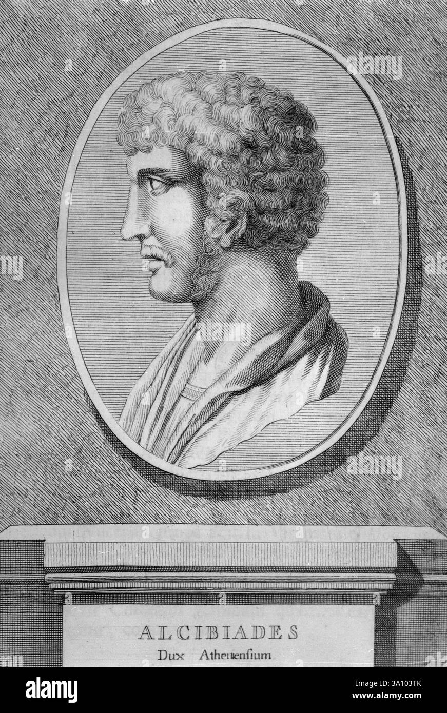 Greek statesman and general Alcibiades bust, engraving, 1700s Stock ...