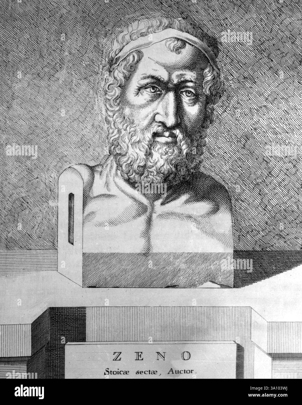 Greek philosopher Zeno of Elea bust, engraving, 1700s Stock Photo - Alamy