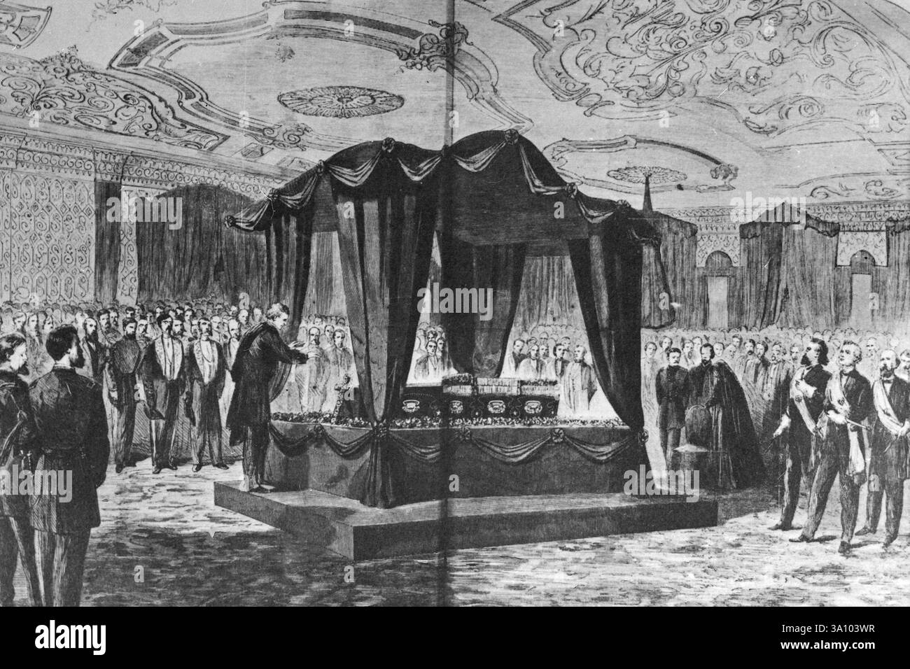 President Abraham Lincoln's funeral service at the White House, drawing ...