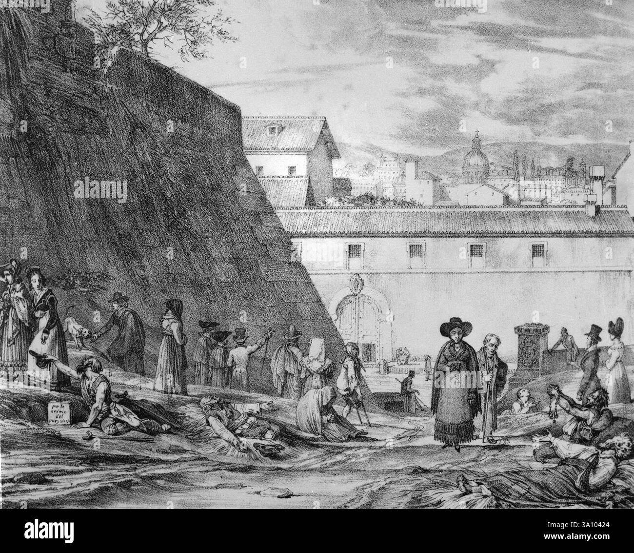 The path of the Holy Spirit Cemetery, Rome, Italy, illustration 1800s ...