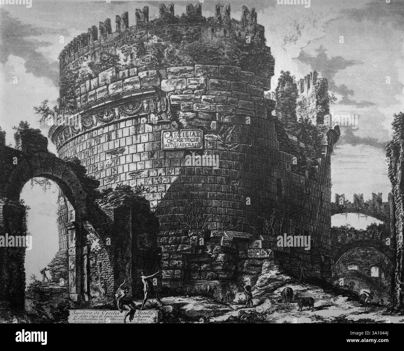 View of the Mausoleum of Cecilia Metella, Rome, illustration by Italian ...