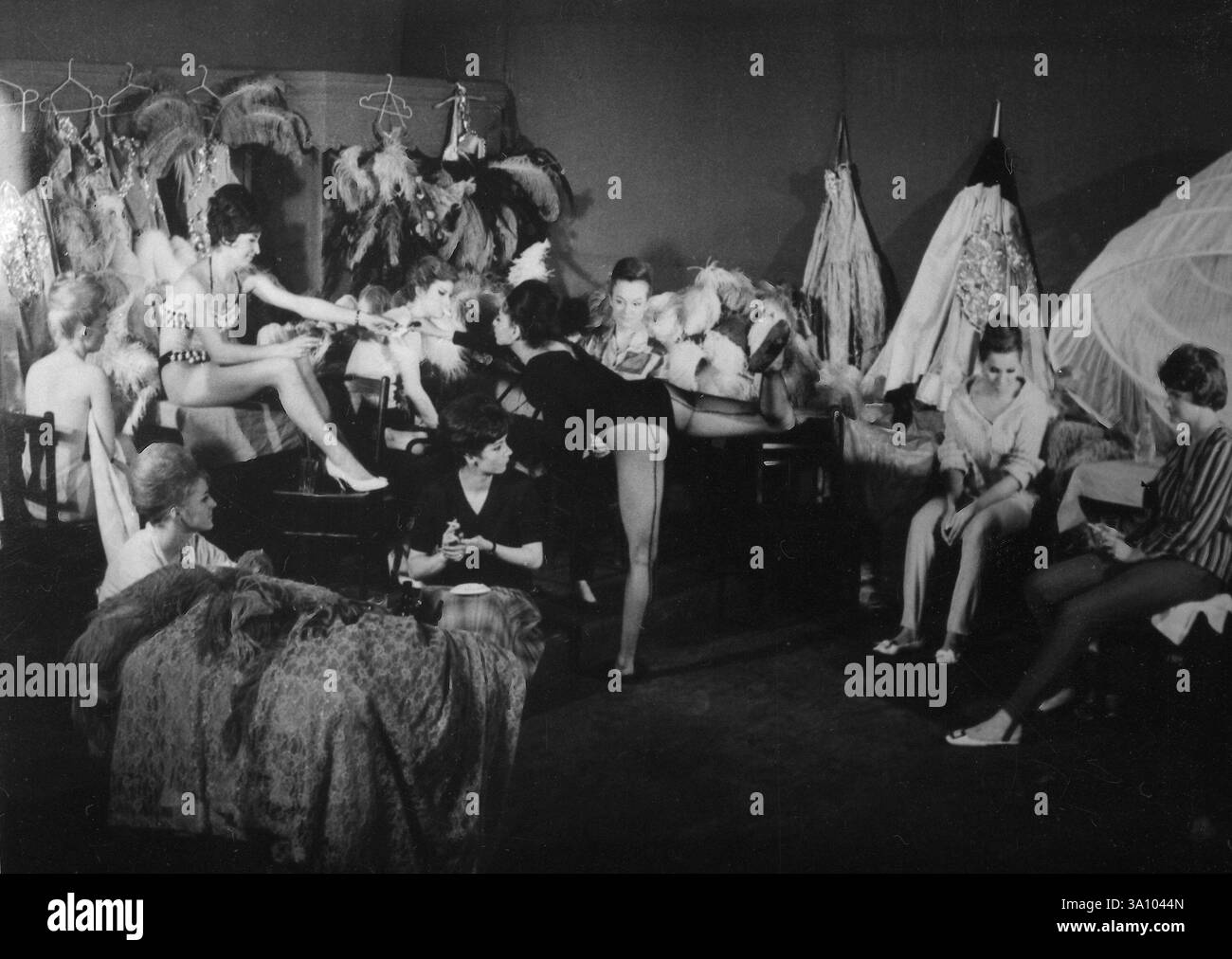 Women dancers-actresses in the dressing room during a break, 1950s ...