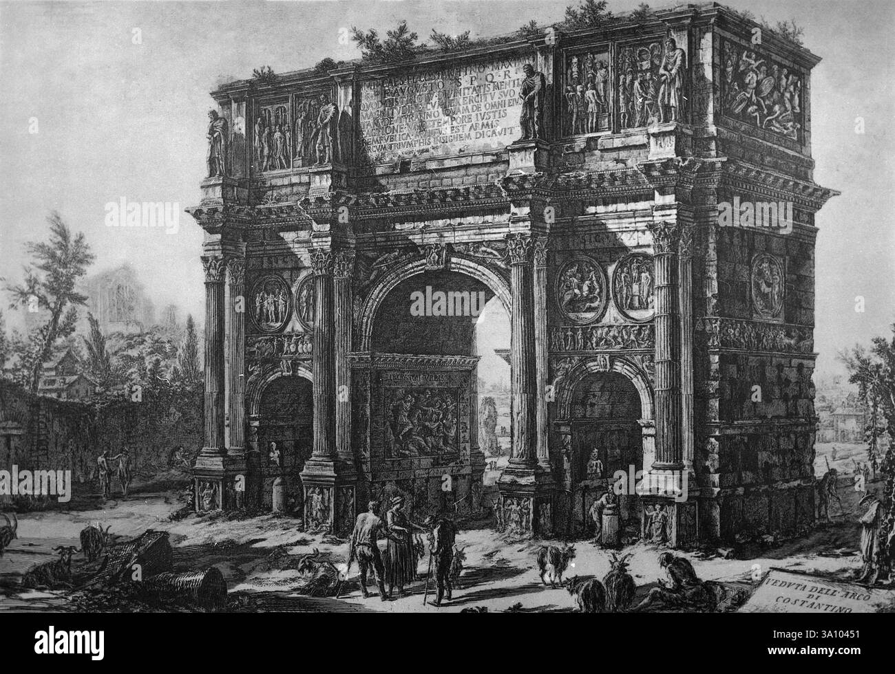 View of the Constantine Arch, Rome, illustration by Italian artist ...