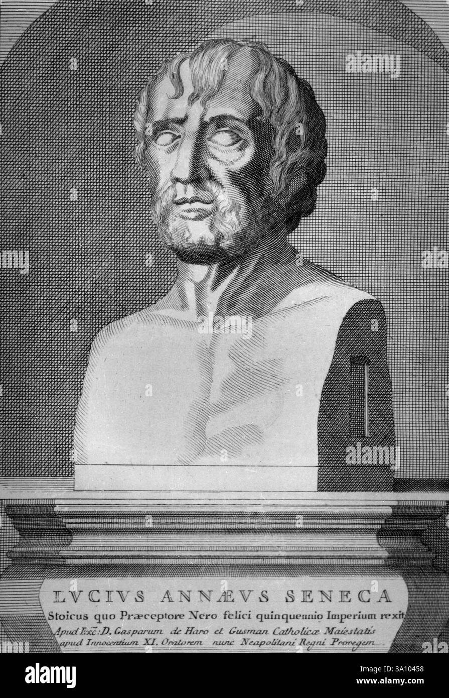 Roman stoic philosopher Lucius Annaeus Seneca, illustration 1700s Stock ...