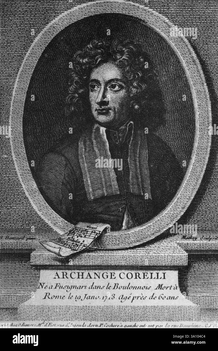 Italian composer and violinist Arcangelo Corelli, illustration 1700s ...