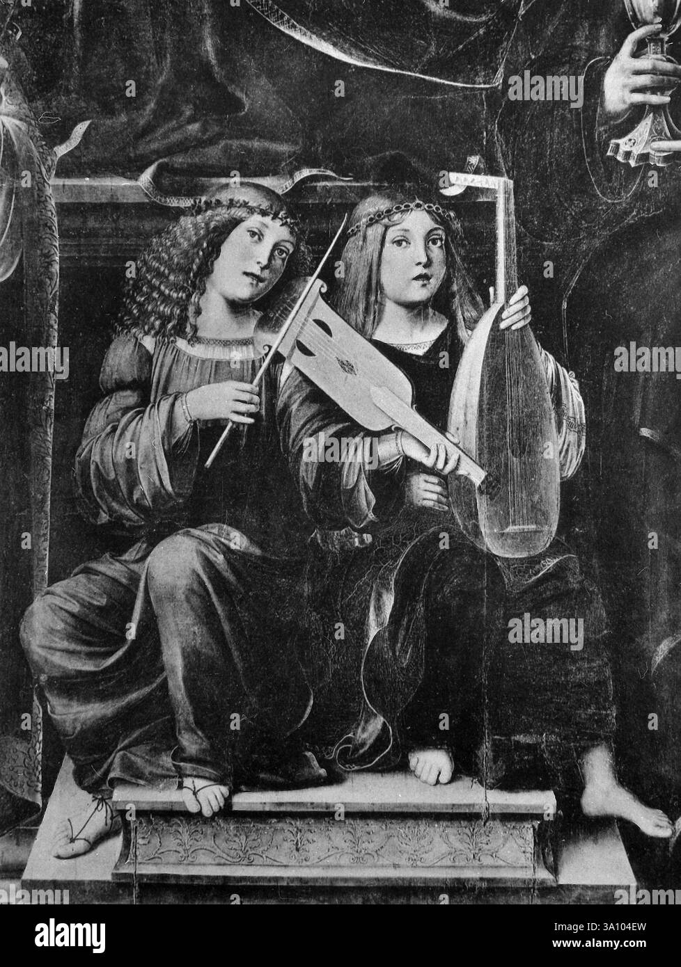 Angel playing an old violin, detail of Madonna and Santi, painting by ...