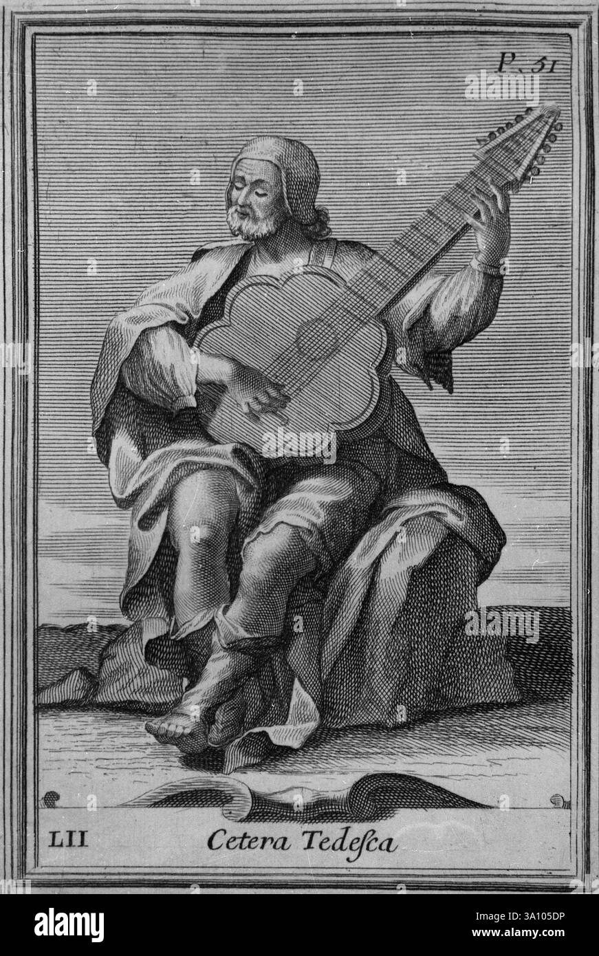 German cittern, illustration by Filippo Bonanni, Italy 1700s Stock ...