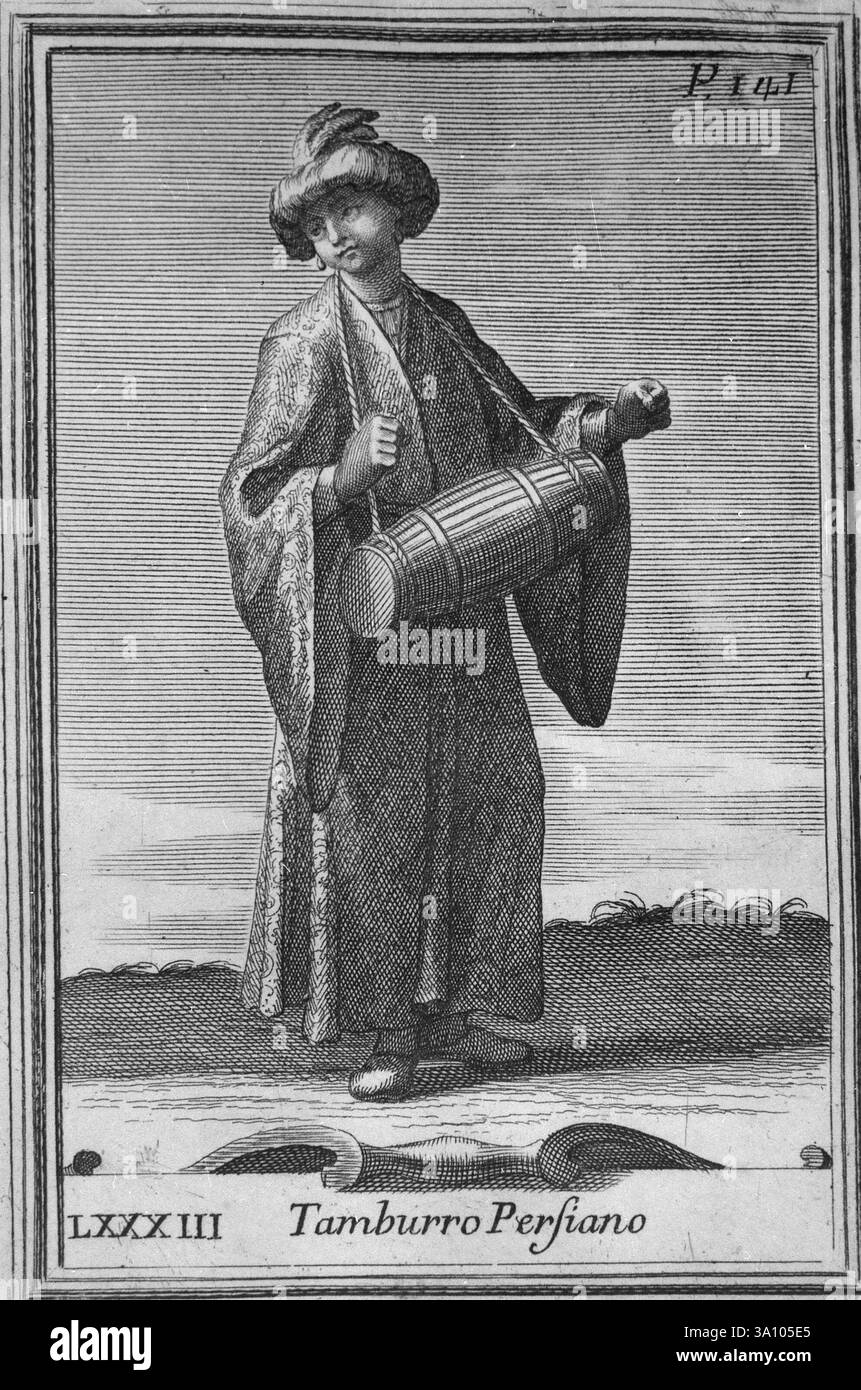 Persian drum, illustration by Filippo Bonanni, Italy 1700s Stock Photo ...