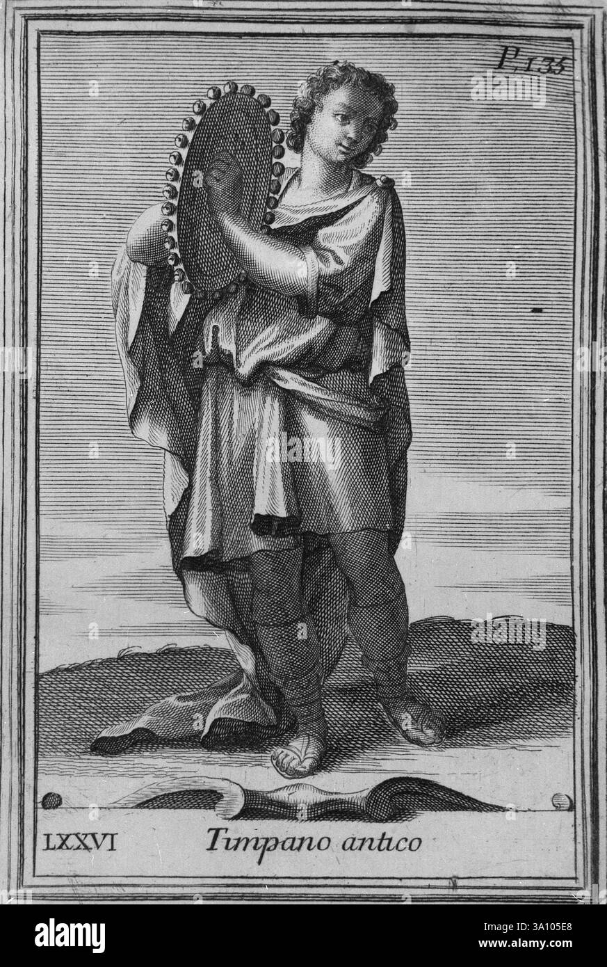 Ancient drum, illustration by Filippo Bonanni, Italy 1700s Stock Photo ...