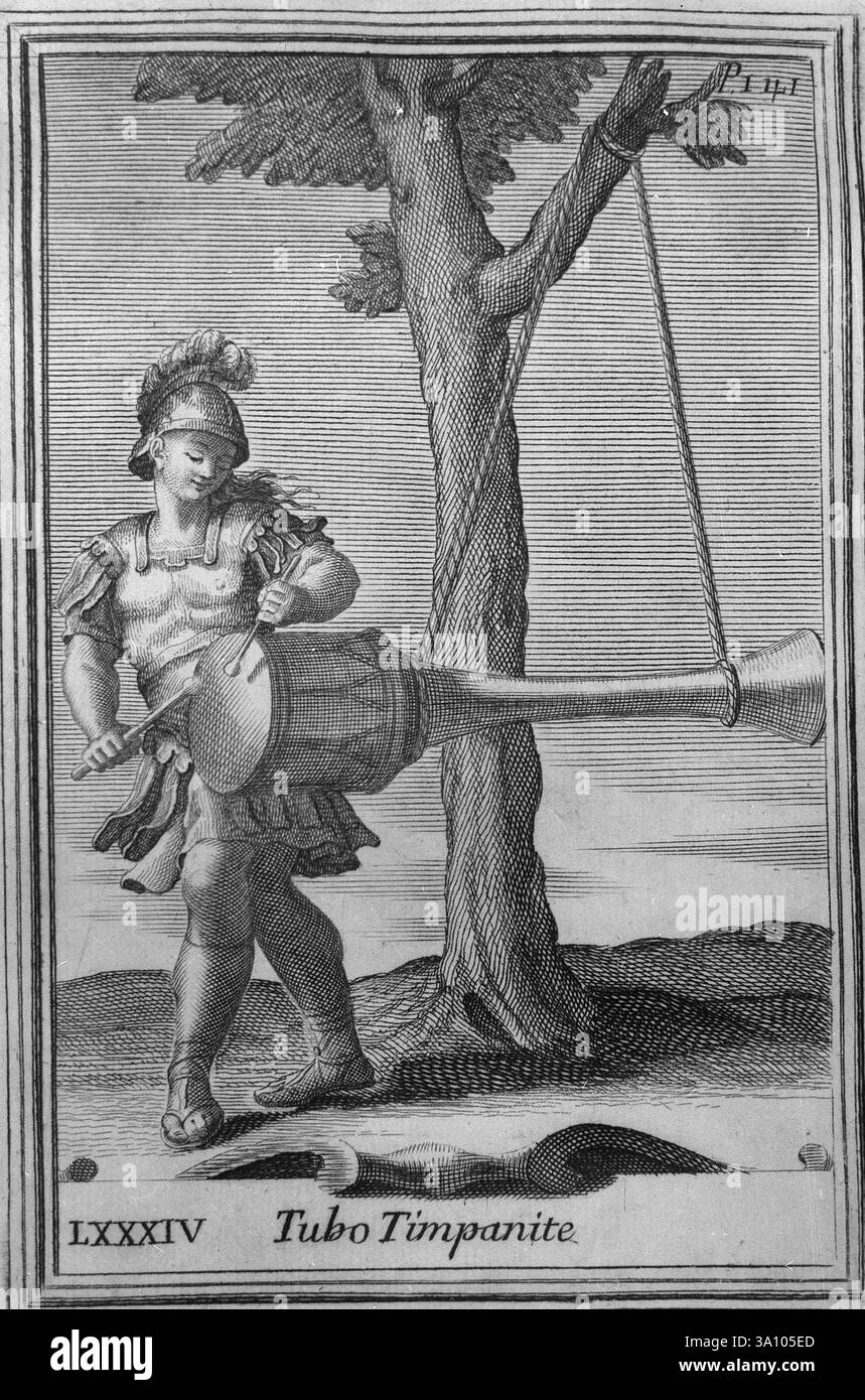 Drum tube, illustration by Filippo Bonanni, Italy 1700s Stock Photo - Alamy
