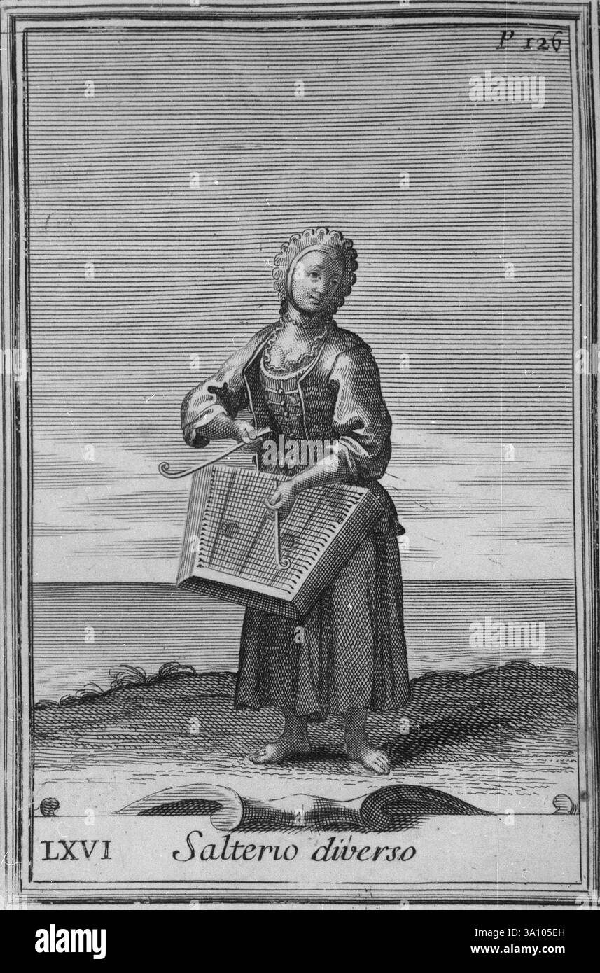 Ancient zither, illustration by Filippo Bonanni, Italy 1700s Stock ...