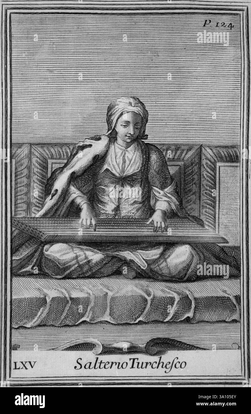 Turkish zither, illustration by Filippo Bonanni, Italy 1700s Stock ...
