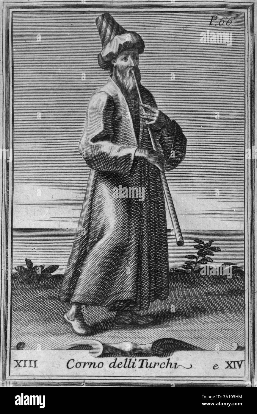 Turkish horn, illustration by Filippo Bonanni, Italy 1700s Stock Photo ...