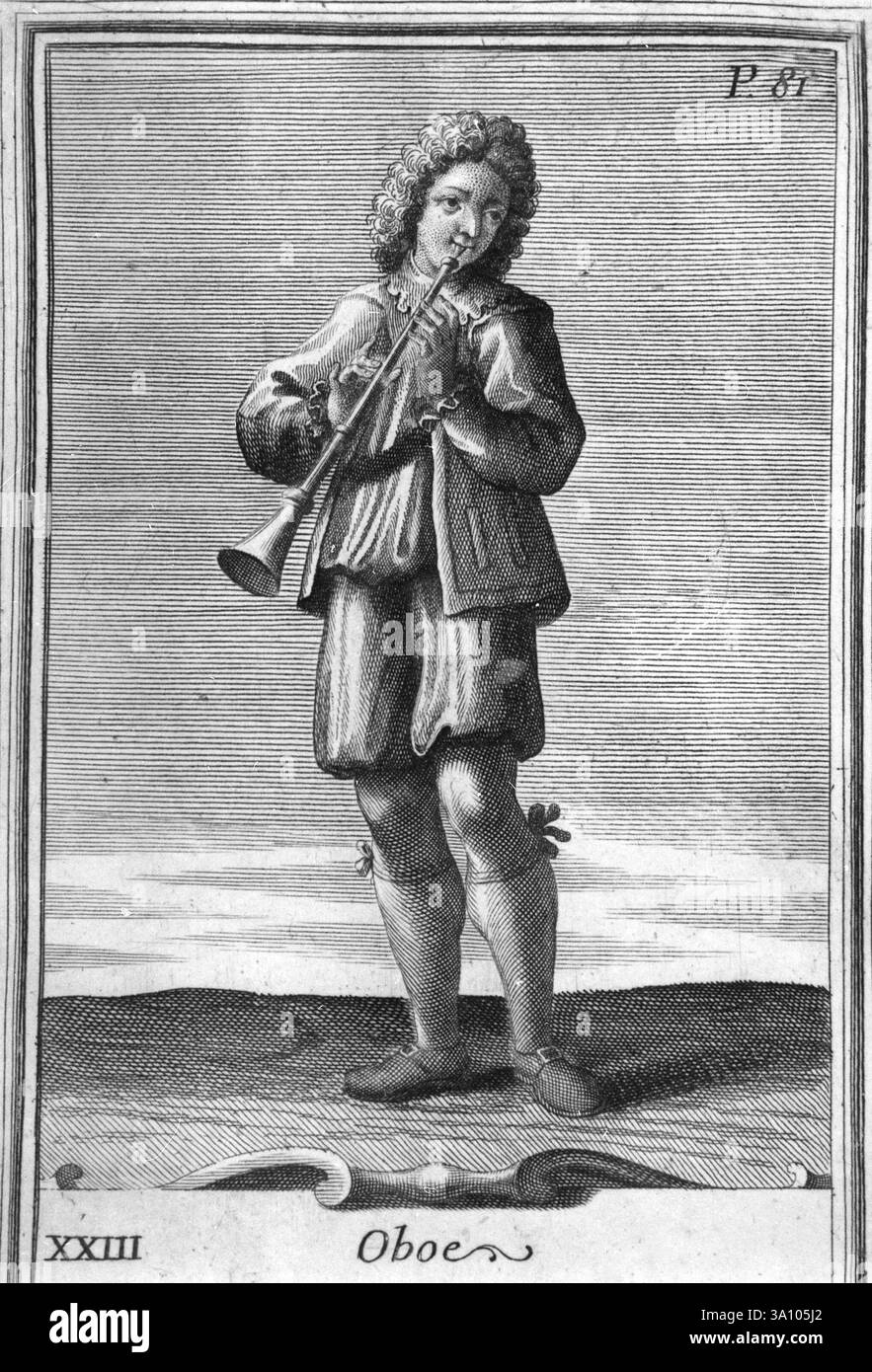 Oboe, illustration by Filippo Bonanni, Italy 1700s Stock Photo - Alamy