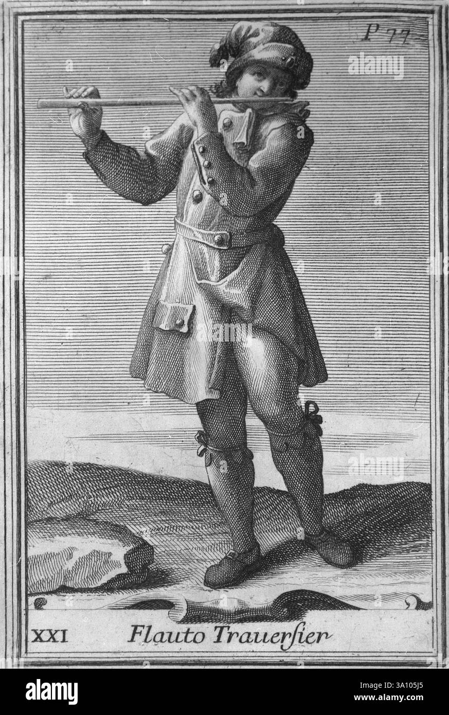 Transverse flute, illustration by Filippo Bonanni, Italy 1700s Stock ...