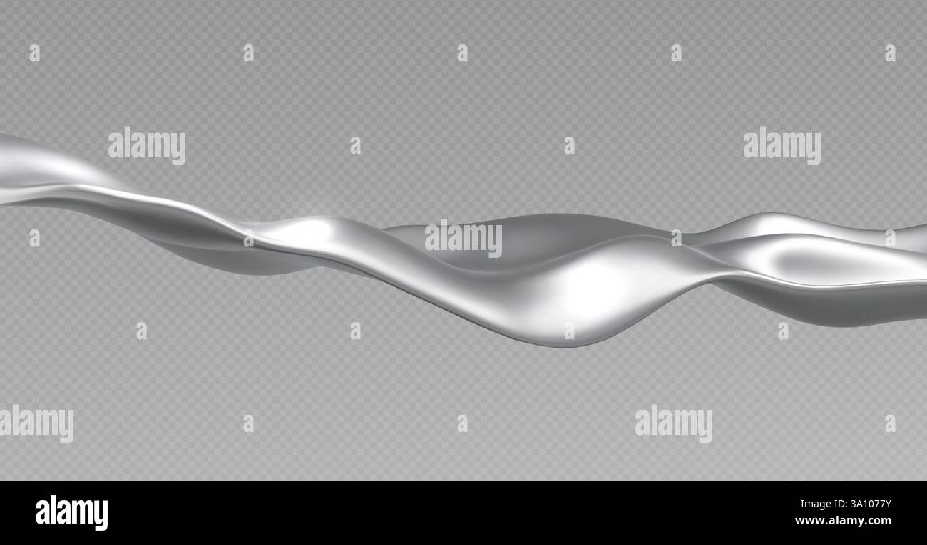 Chrome metal wave with smooth flowing curves on transparent background ...