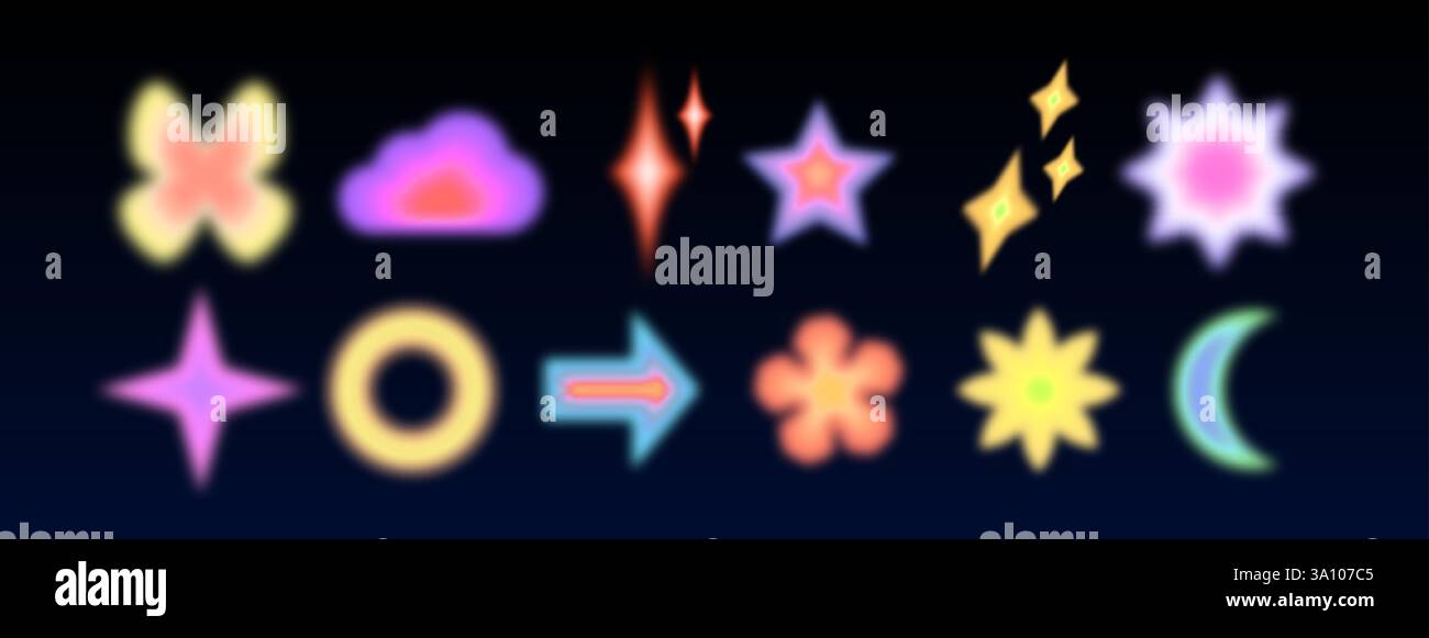 Shape collection with colorful y2k aesthetic and soft blur effect ...