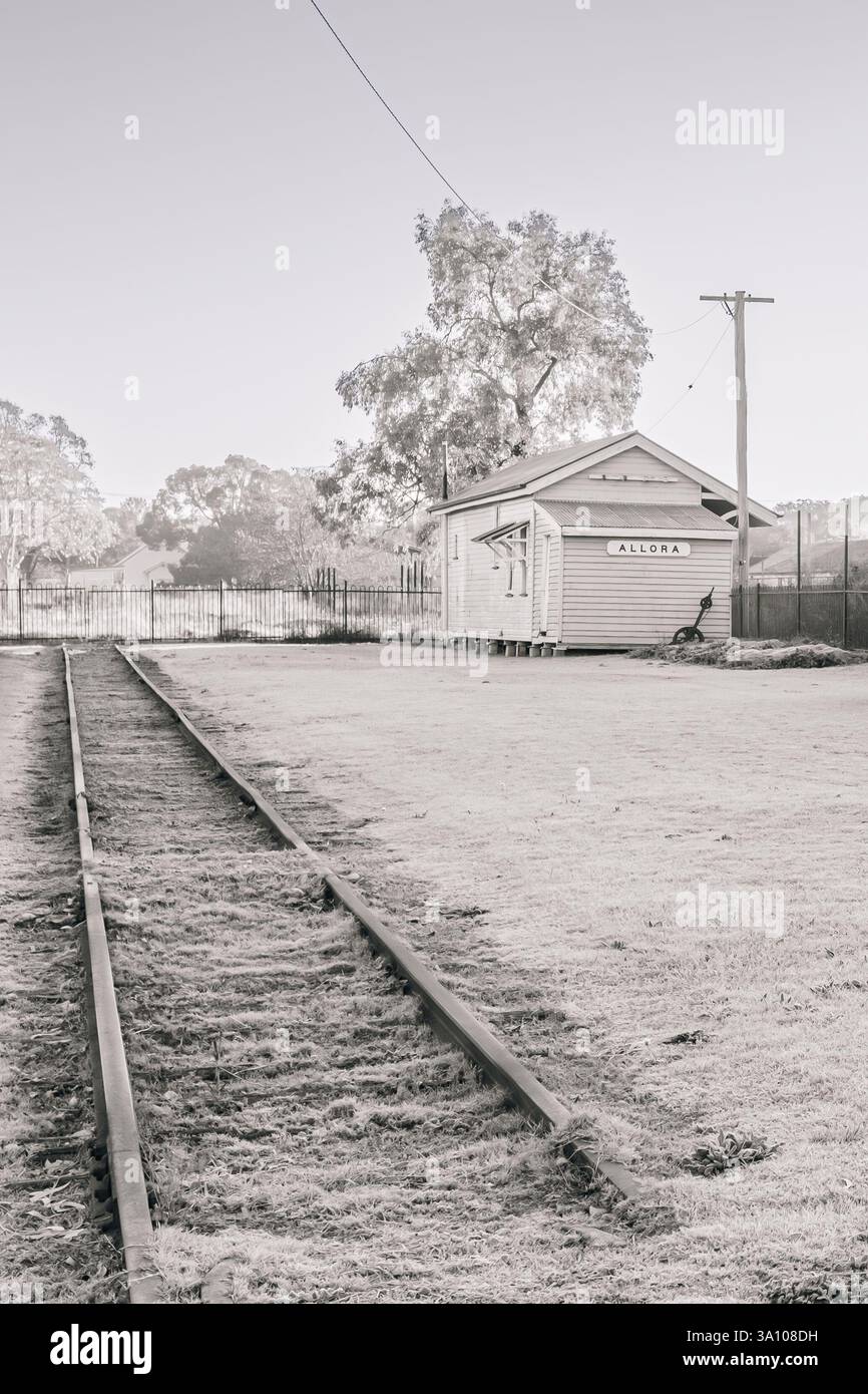 Frost and fog in winter at the old abandonded railway train station in ...