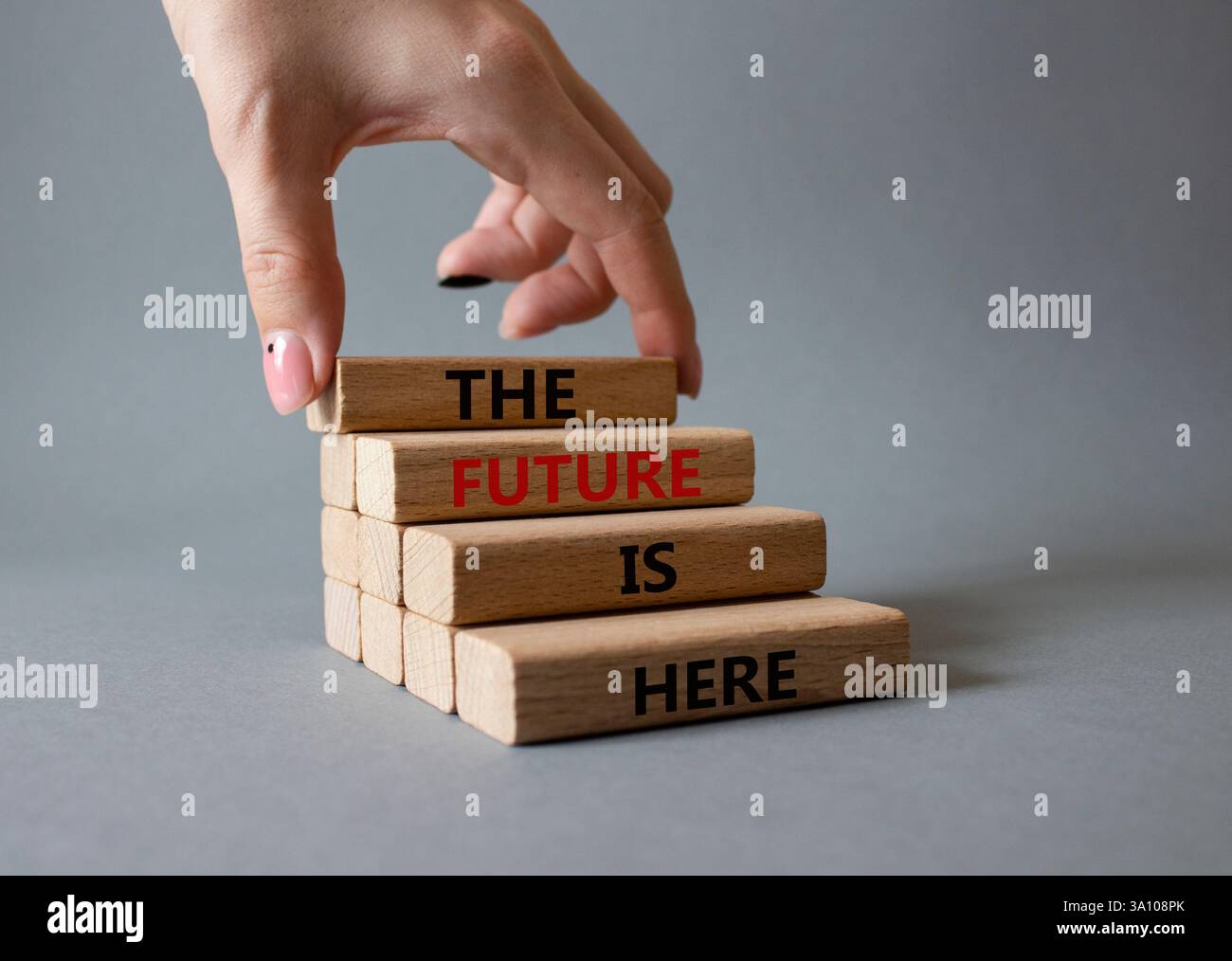 The future is here symbol. Concept words TThe future is here on wooden ...