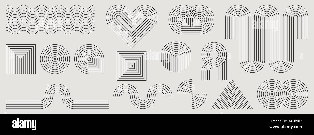 Minimalist geometric patterns - concentric circles, squares, heart ...