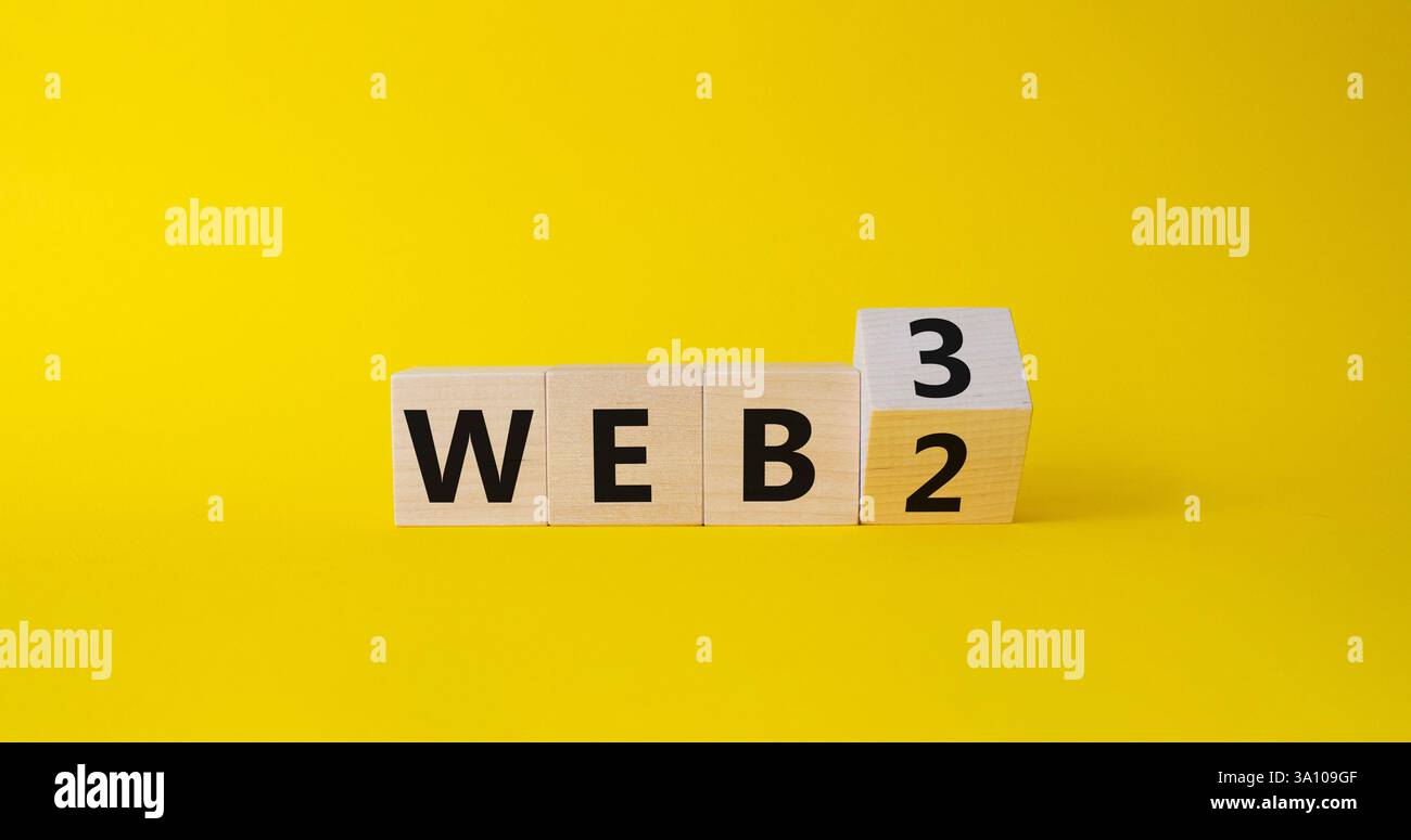 Web 3 vs Web 2 symbol. Turned wooden cubes with words web 2 vs web 3 ...