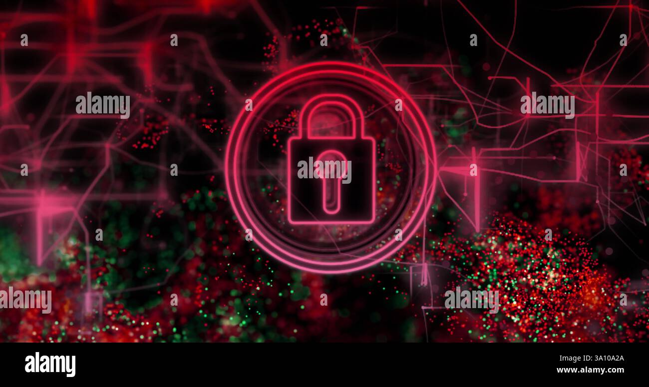Lock icon and digital particles, data security image Stock Photo - Alamy