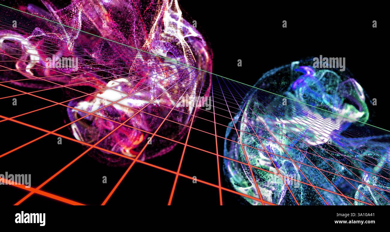 Colorful abstract shapes and grid lines, digital image of data ...