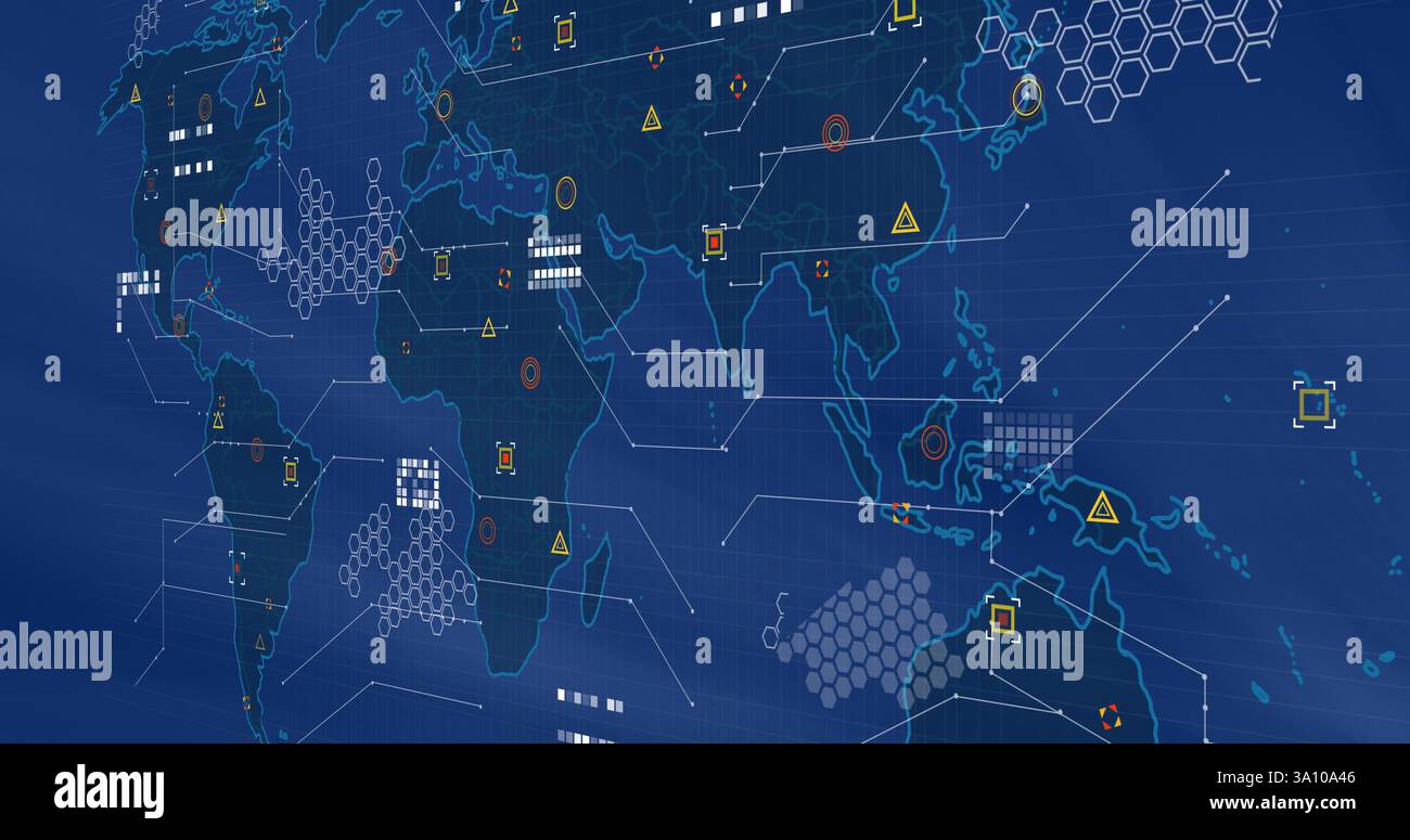 World map with data points and network connections image Stock Photo ...