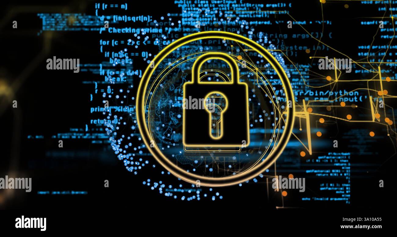 Lock and security image over digital code and data visualization Stock ...