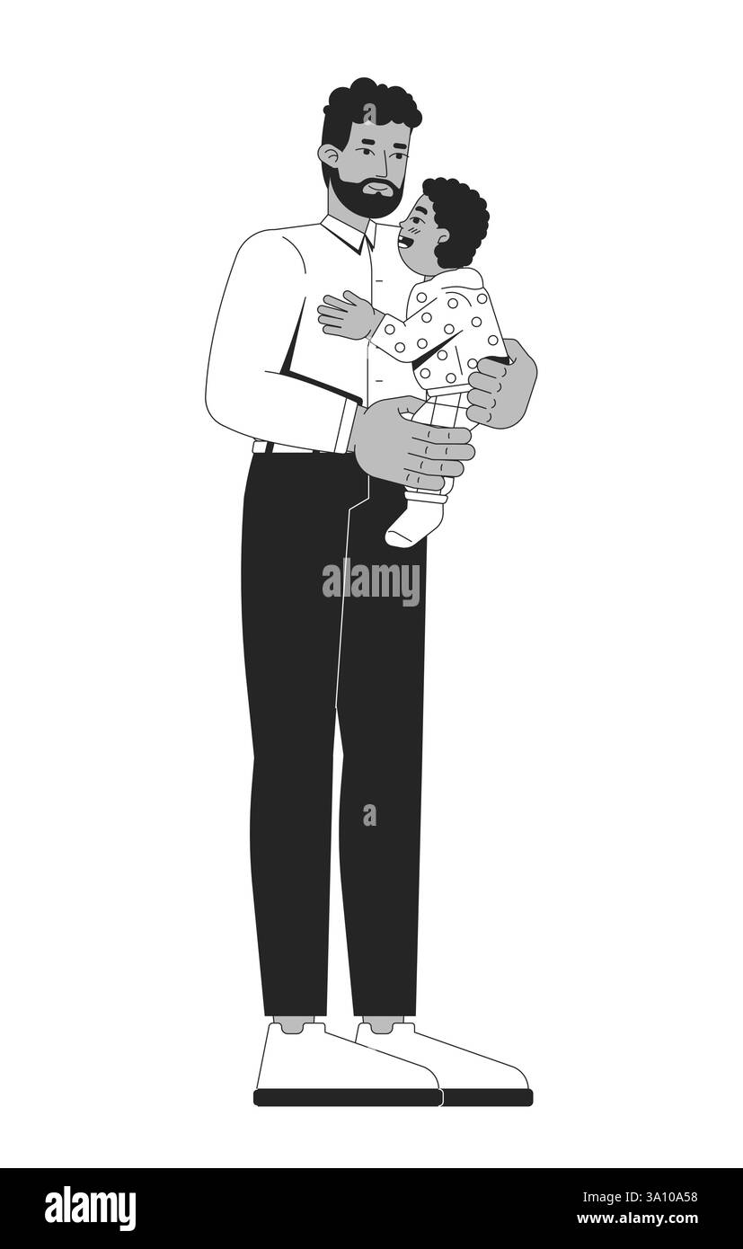 African american father holding toddler son with love 2D line ...