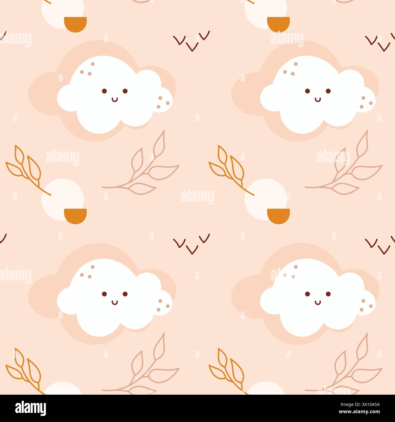 Gender neutral bohemian baby seamless pattern with kawaii cloud faces ...