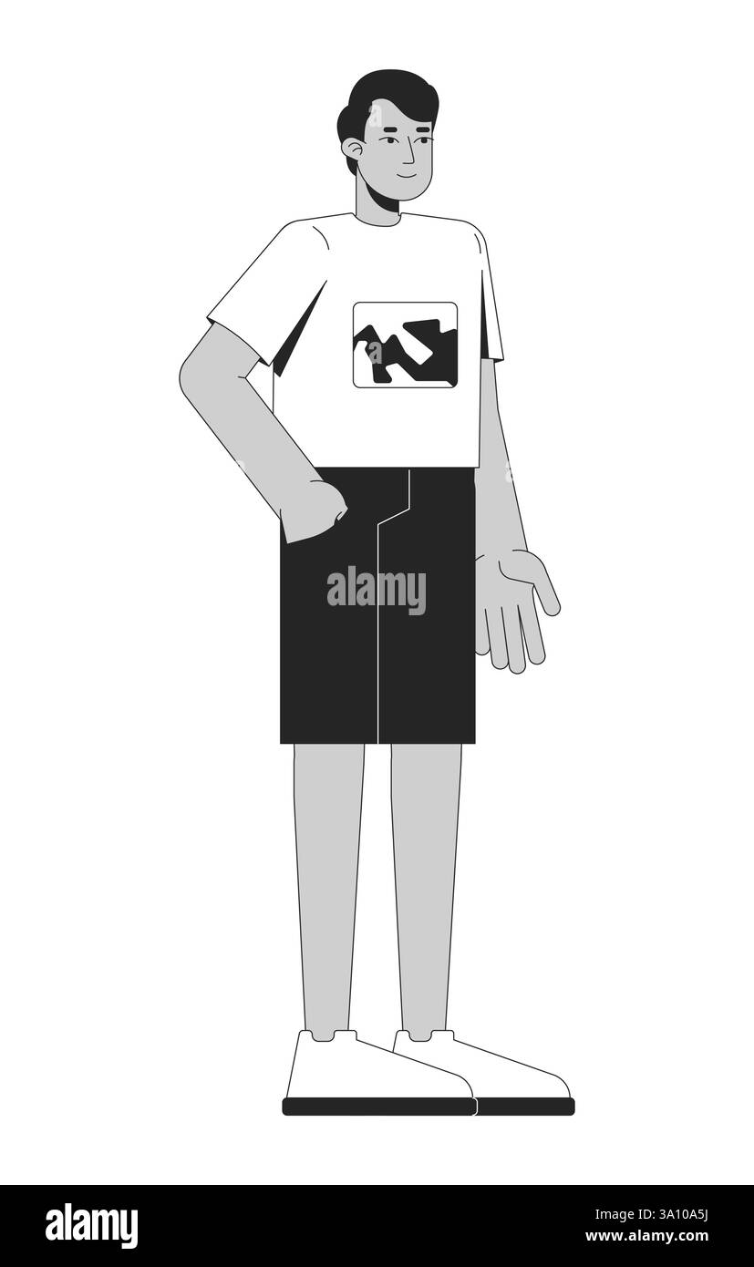 Young indian man standing confidently with relaxed posture 2D line ...