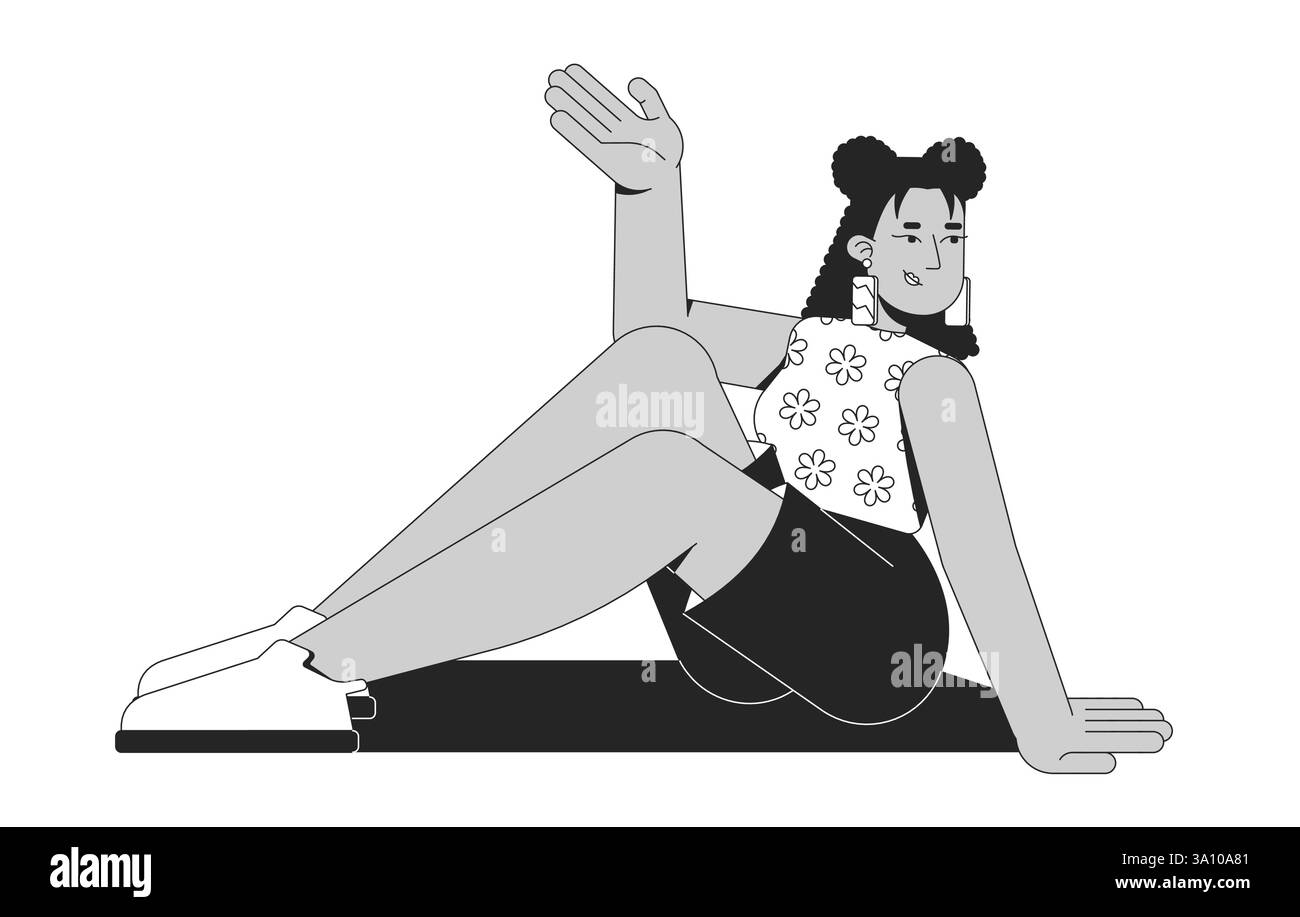 Latina woman in floral top sitting comfortably, waving playfully 2D ...