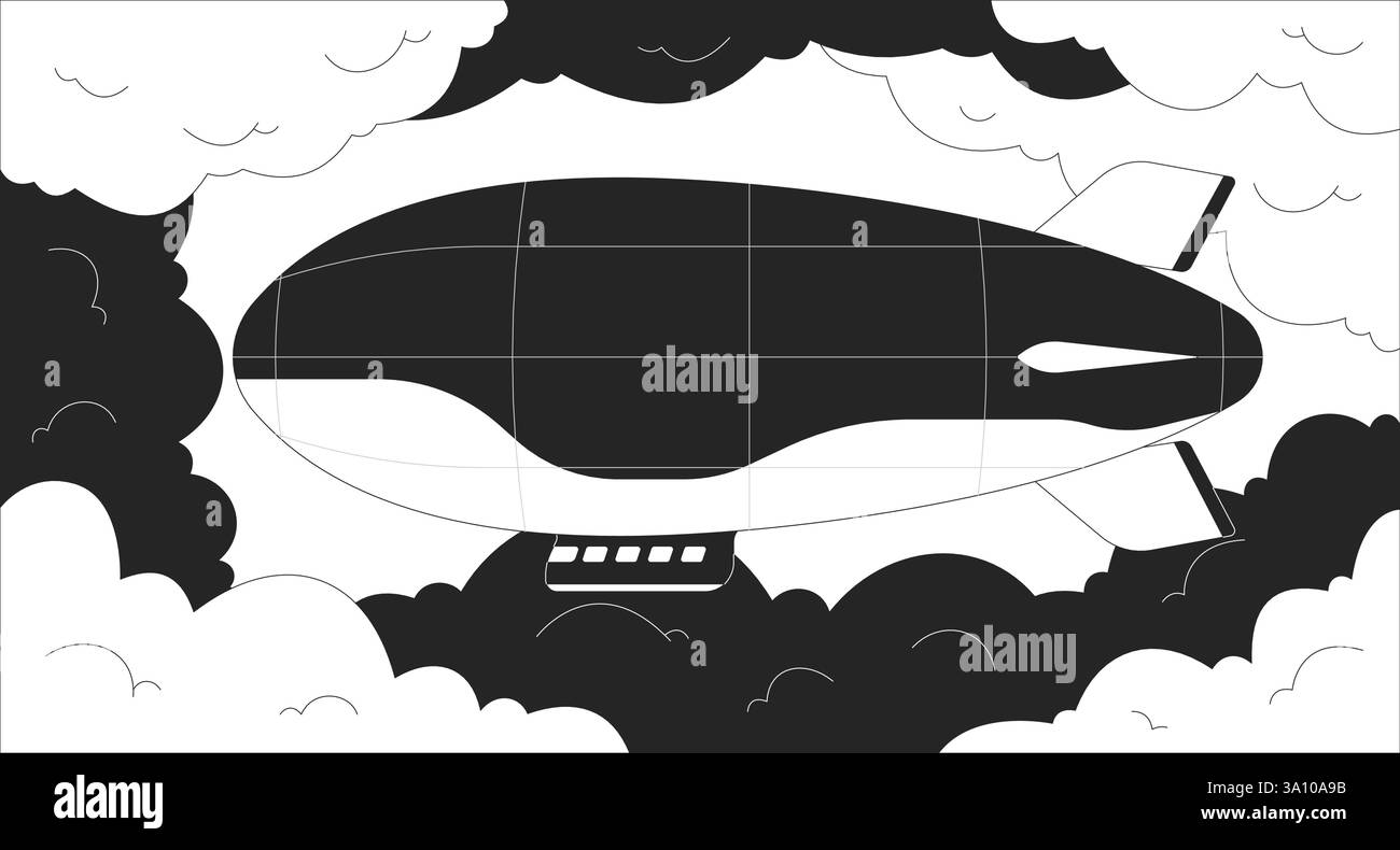 Blimp floating through dreamy sky lofi illustration outline Stock ...