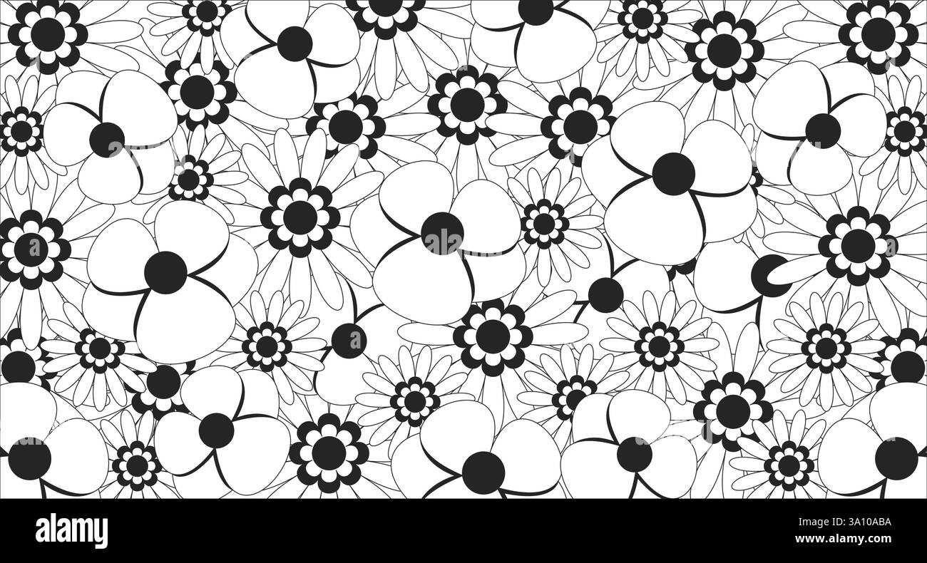 Dense hand-drawn floral pattern in Lo-Fi aesthetic line illustration ...