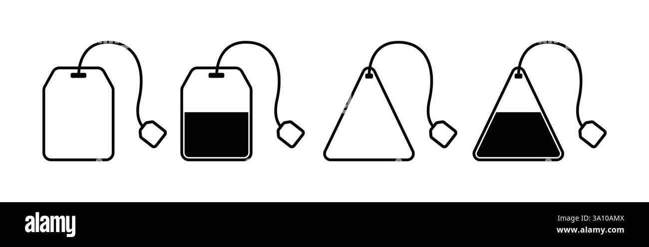 Rectangular and triangular tea bag packages on white background Stock ...