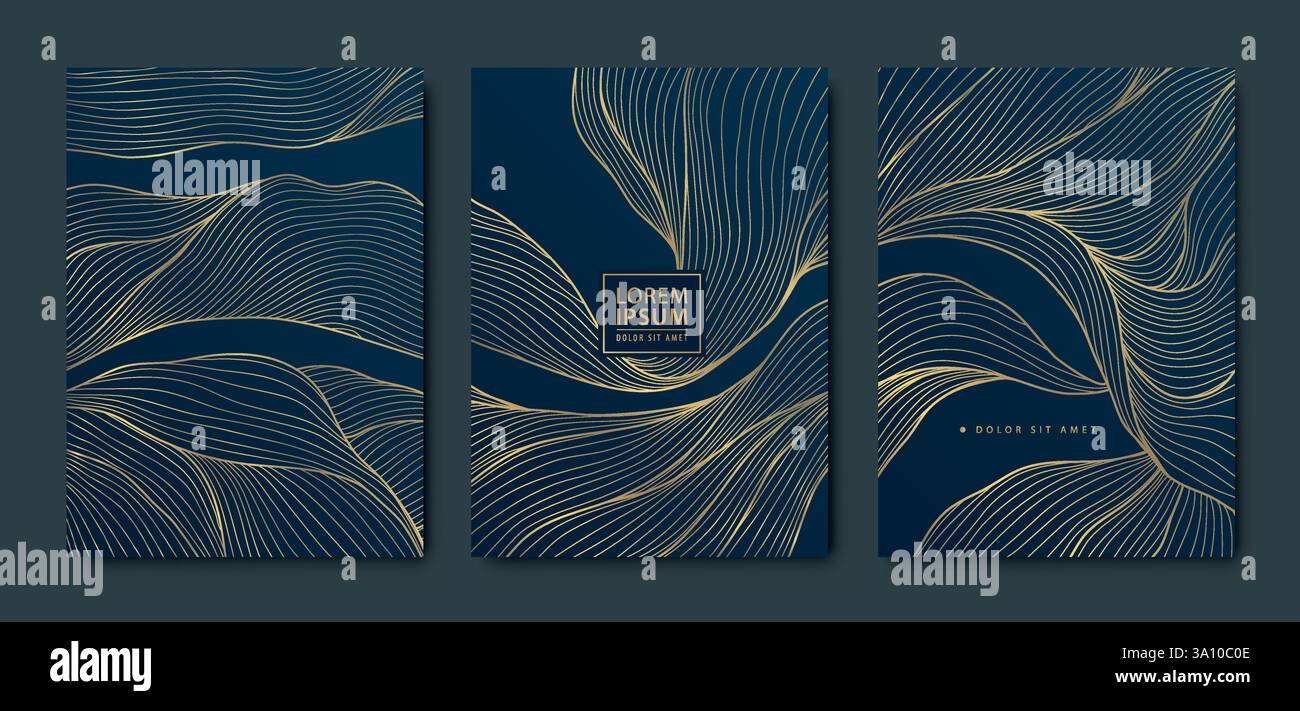Vector set of gold wave art design, glitter japanese elite templates ...