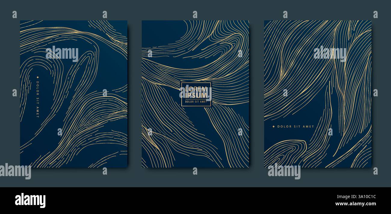Vector set of gold wave art design, glitter japanese elite templates ...