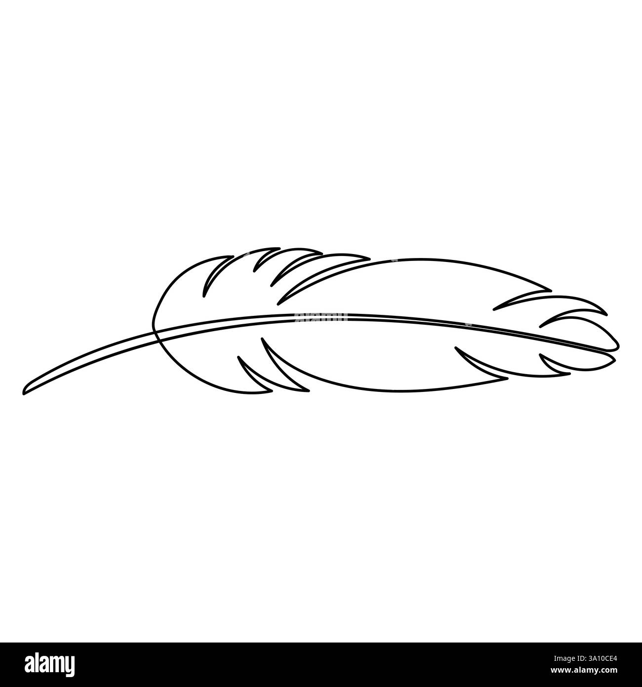 Bird feather continuous single line hand drawn to outline vector art ...