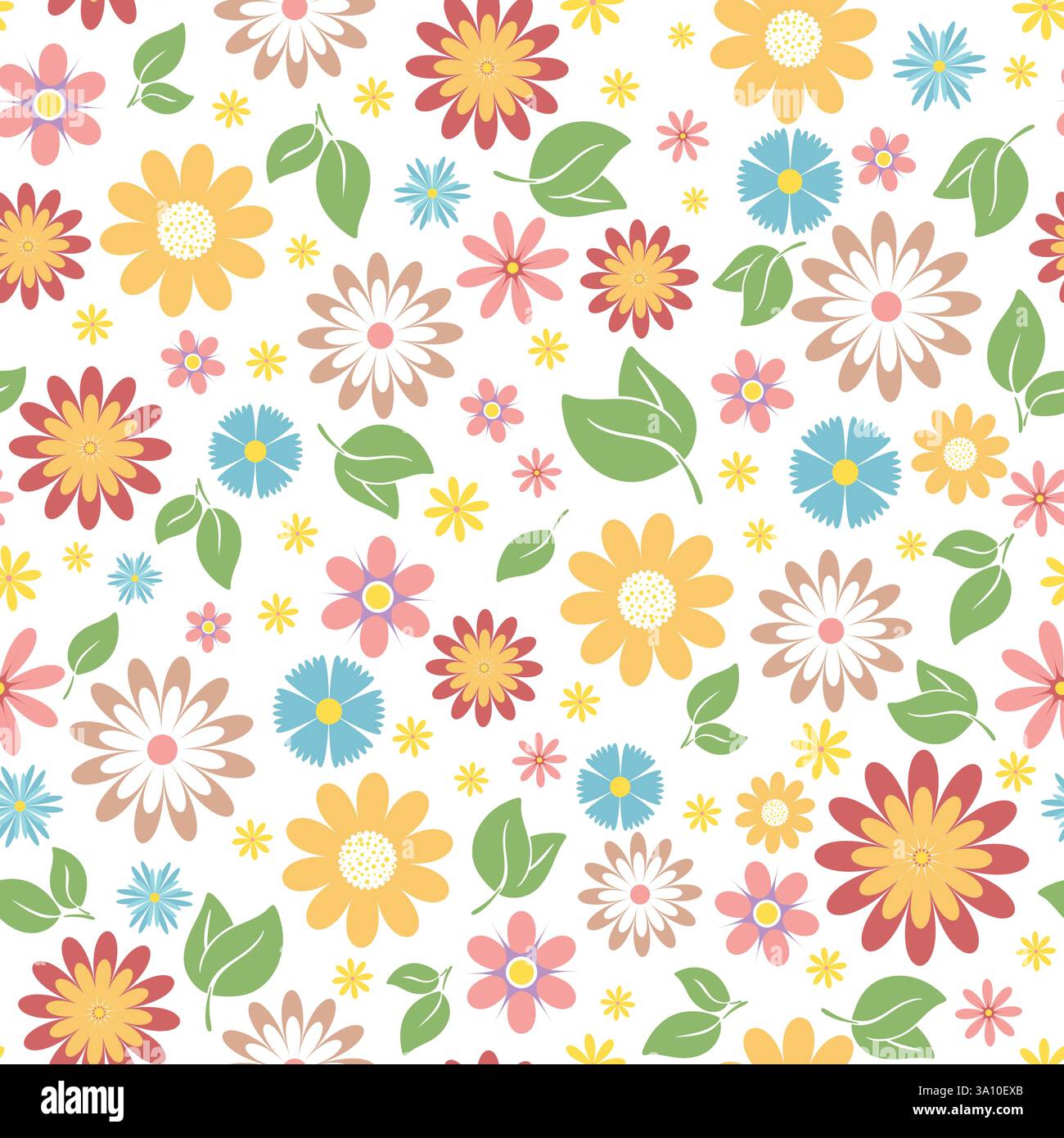 Beautiful spring summer flowers seamless pattern. Tiny wild flowers and foliage background ...