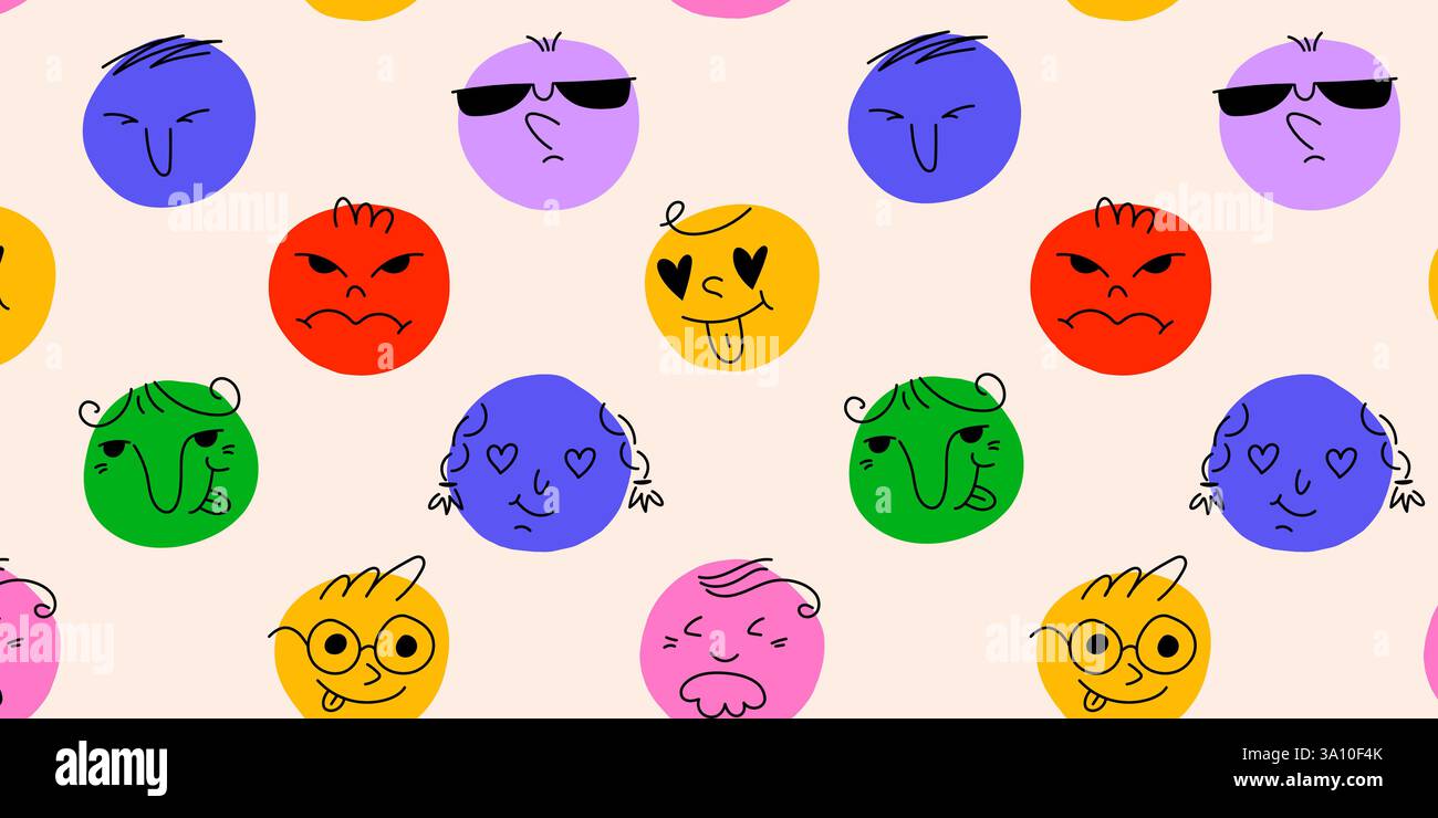 Round abstract comic faces with various emotions Stock Vector Image ...