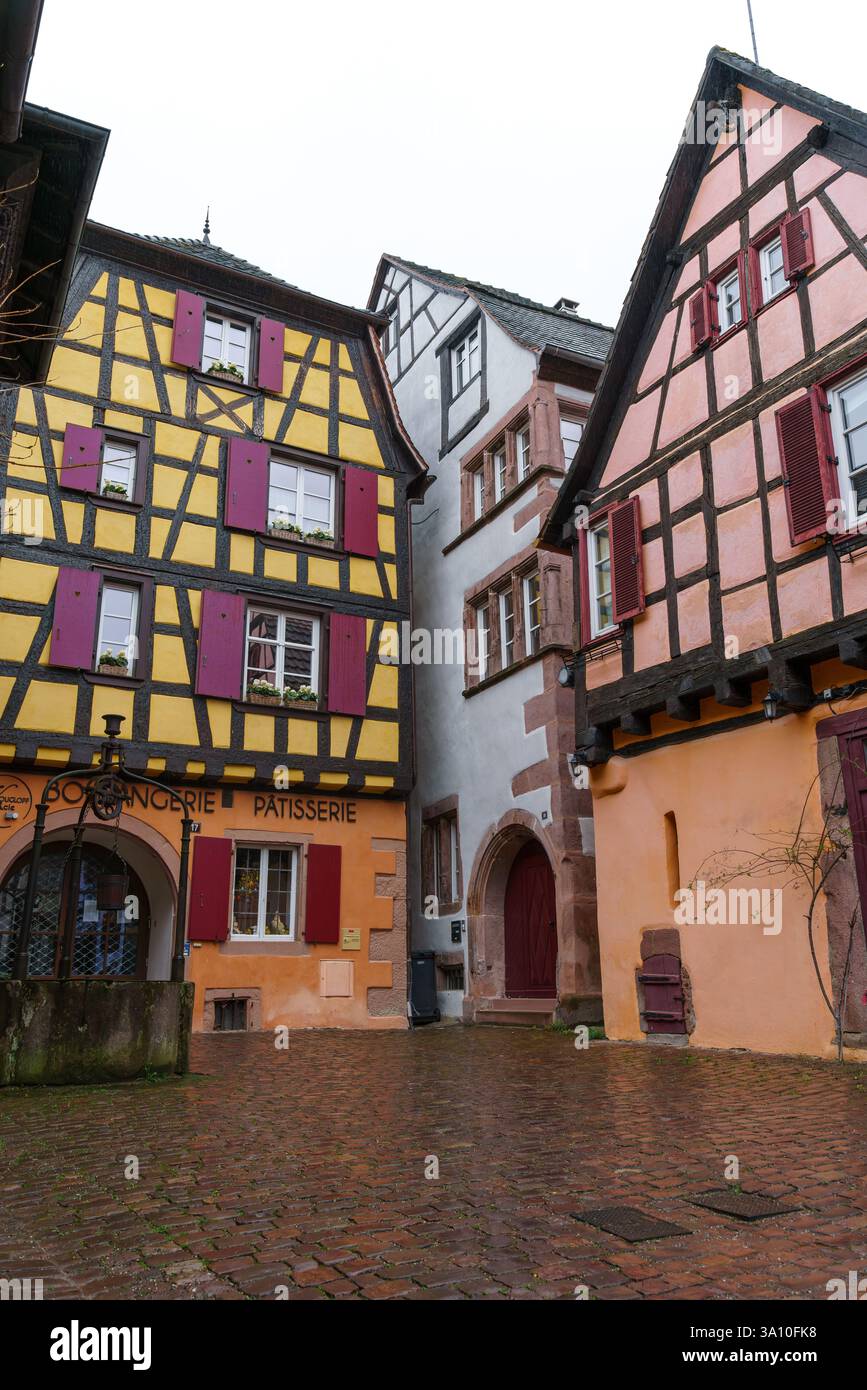 Traditional houses in a small town in Alsace, France - Riquewihr ...