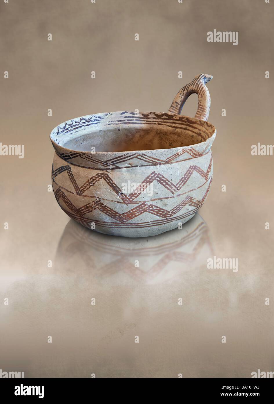 Ancient Greek Cypriot pottery spot with handle decorated with geometric ...