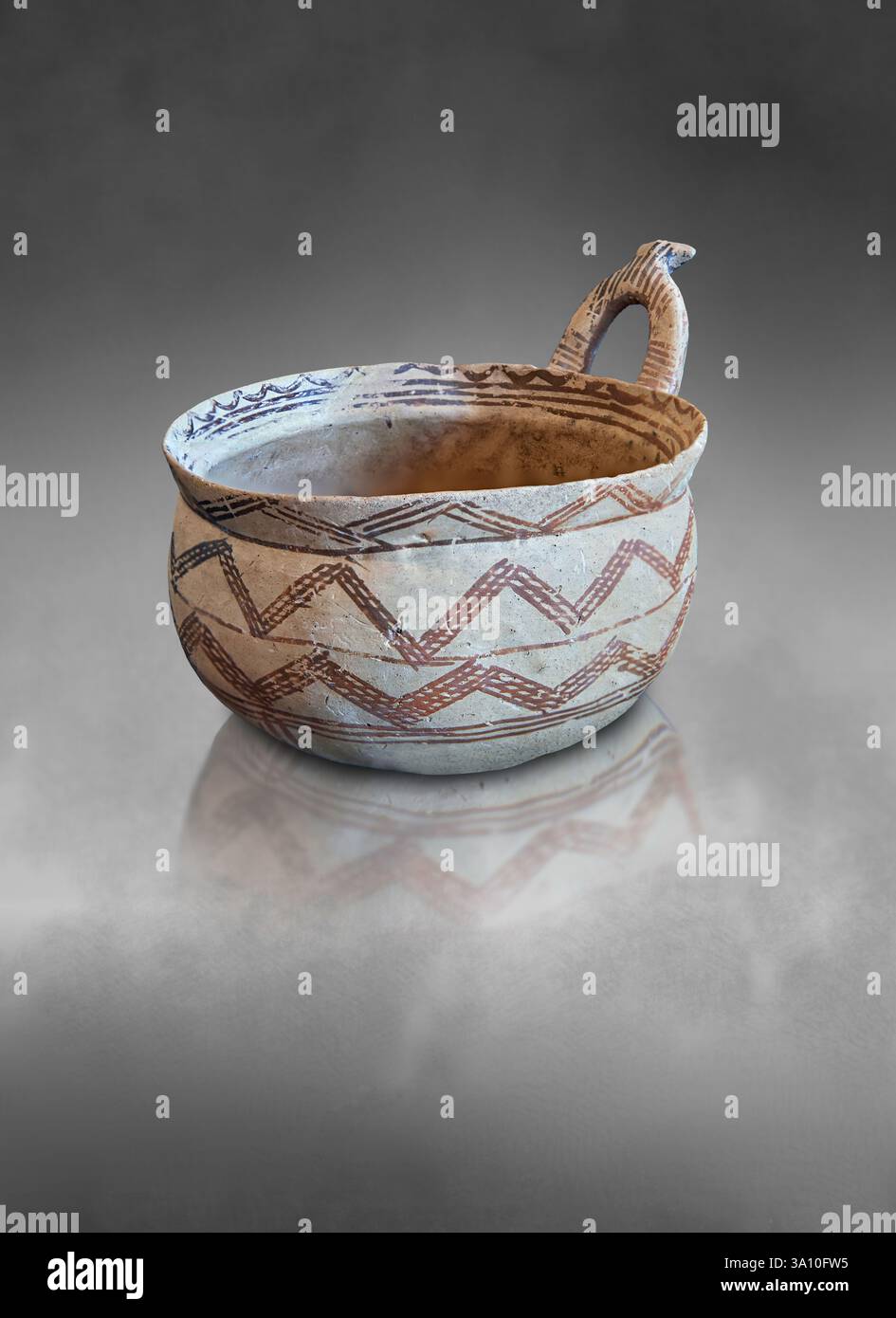 Ancient Greek Cypriot pottery spot with handle decorated with geometric ...