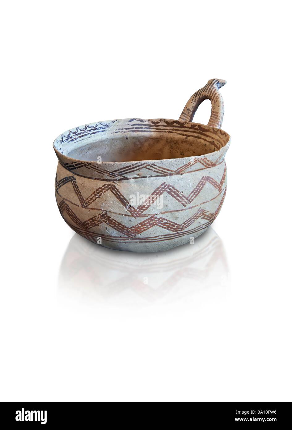 Ancient Greek Cypriot pottery spot with handle decorated with geometric ...